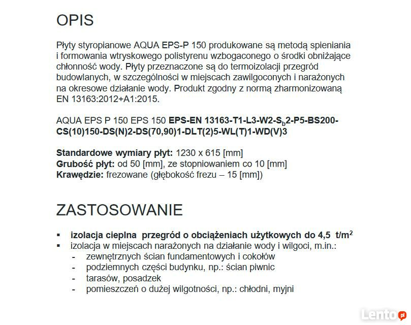 Archiwalne Styropian Yetico AQUA EPS-P 150 0,035 15cm Jelenia Góra
