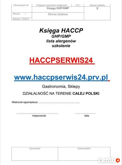 Archiwalne Dokumentacja HACCP z GHP, GMP, lista alergenów Kraków Archiwalne Dokumentacja HACCP z GHP, GMP, lista alergenów Kraków